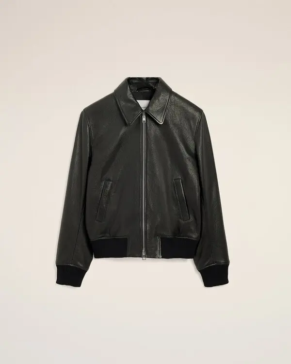 AMI Paris Lamb Leather Zipped Jacket - Black