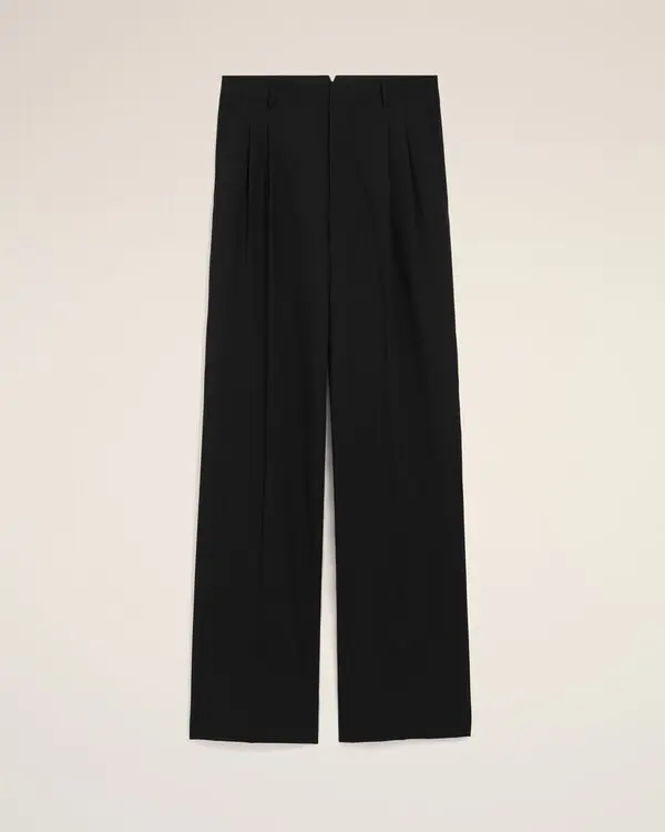 AMI Paris Wool Gabardine Wide Leg Trousers - Black