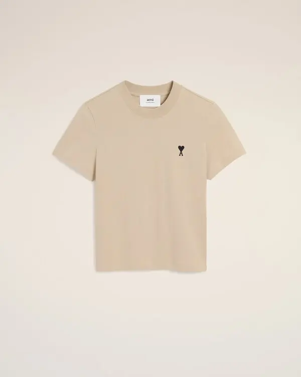 Ami Cropped De Coeur T-shirt - White Coffee