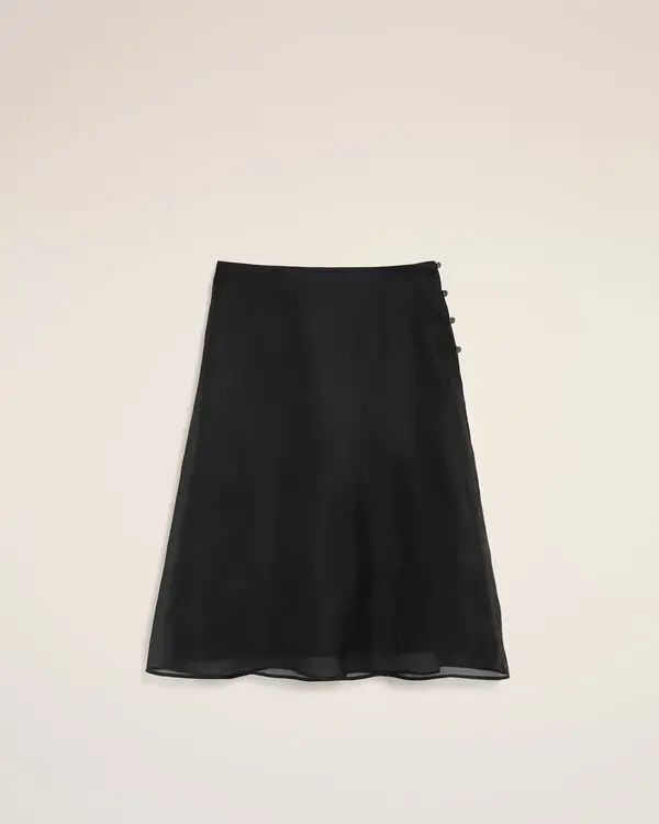 AMI Paris Silk Midi Sheer Trapeze Skirt - Black