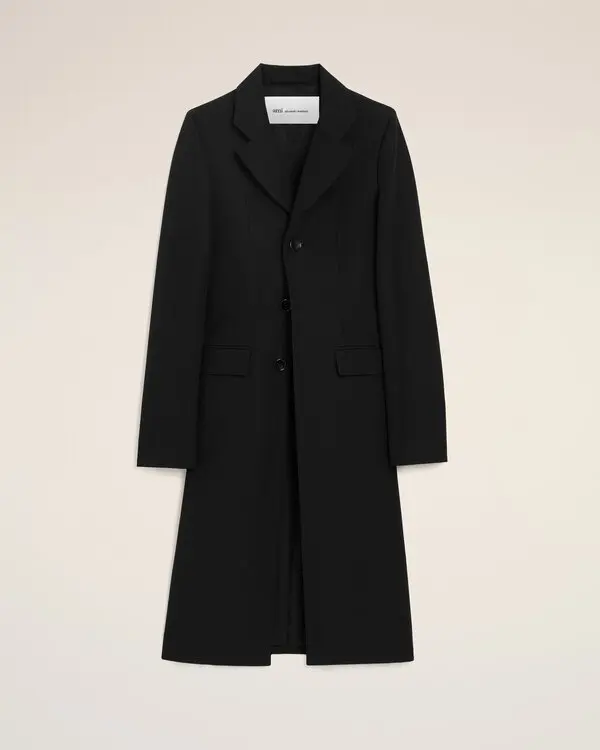 Ami Wool Single Breasted Fitted Coat - Black