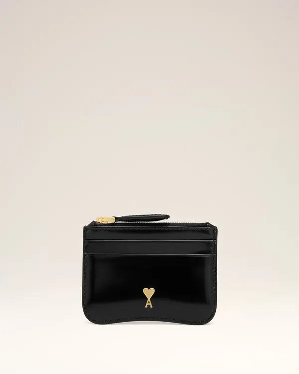 AMI Paris Cow Leather Paris Paris Zipped Card Holder - Black