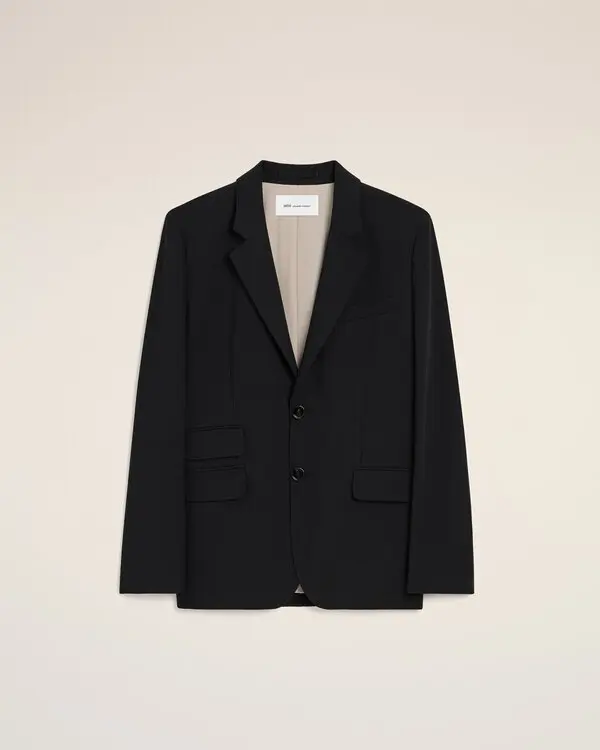 AMI Paris Single Breasted Boxy Wool Gabardine Jacket - Black