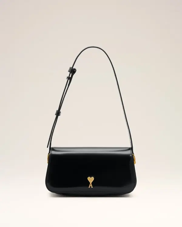 AMI Paris Glazed Leather Shoulder Bag - Black