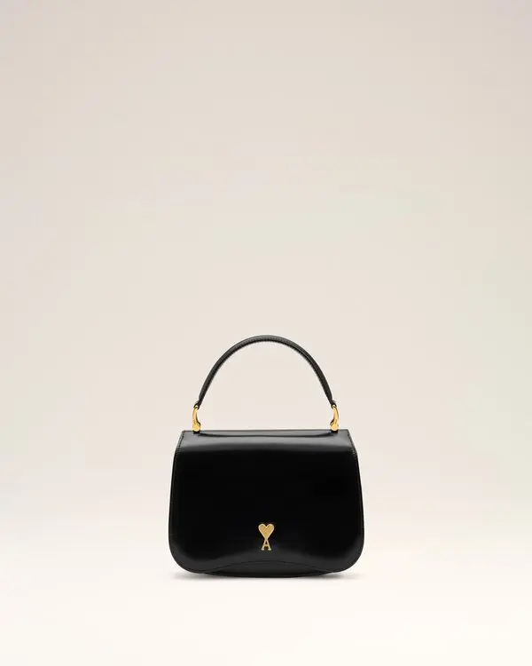 AMI Paris Glazed Leather Top Handle Bag - Black