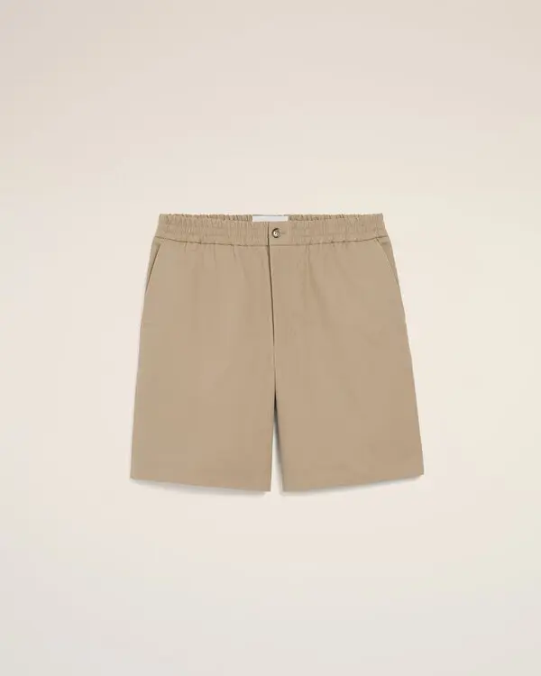Ami Cotton Gabardine Elasticated Waist Shorts - Taupe Beige