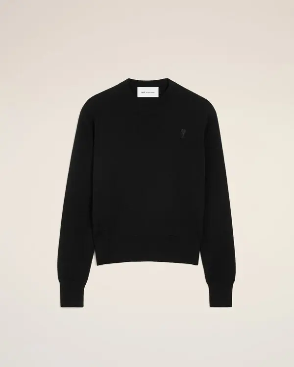 AMI Paris Black Wool Sweater With De Coeur Embroidery - Black/red