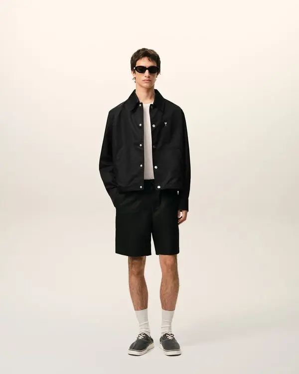 AMI Paris Nylon Elasticated Waist Shorts With De Coeur Stud - Black