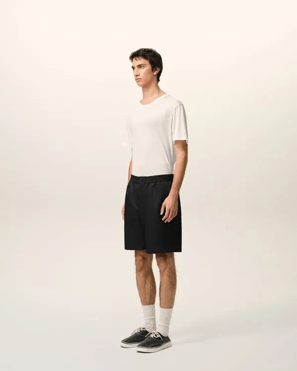 AMI Paris Nylon Elasticated Waist Shorts With De Coeur Stud - Black