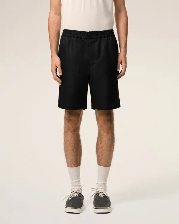 AMI Paris Nylon Elasticated Waist Shorts With De Coeur Stud - Black