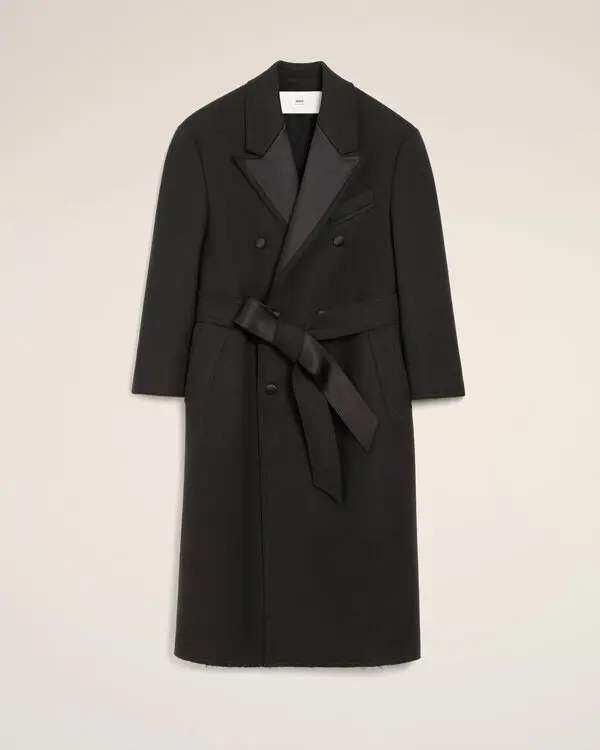 AMI Paris Double Breasted Long Coat - Anthracite