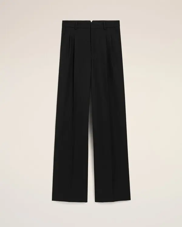 AMI Paris Wool Gabardine Straight Trousers - Black
