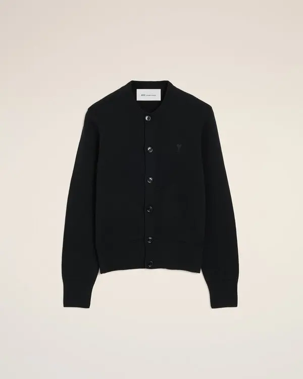 AMI Paris Black Wool Cardigan - Black/black