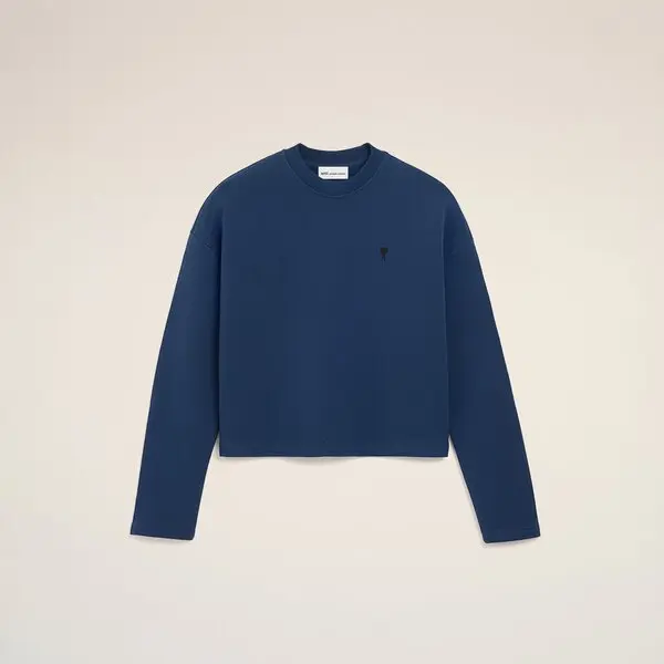 AMI Paris Cropped Cotton Sweatshirt With De Coeur Embroidery