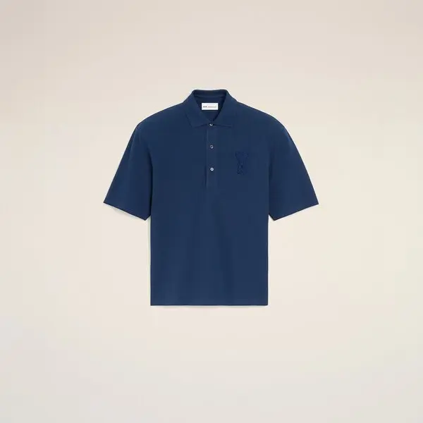AMI Paris De Coeur Knitted Patch Polo - Ink