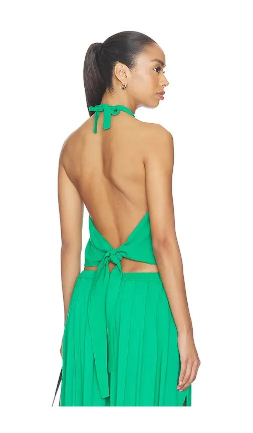 RIPLEY RADER Linen Tie Back Halter Top In Green - Kelly Green