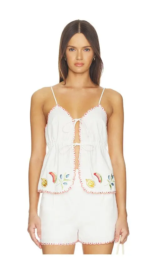 Minkpink Embroidered Cami With Scalloped Hem - White