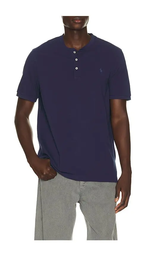 Polo Ralph Lauren Short Sleeve Garment Dyed Featherweight Mesh Henley T-shirt In Blue - Dark Cobalt