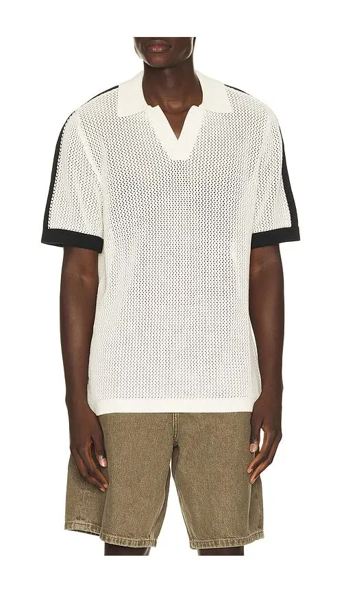 LES DEUX Logo Grid Knitted Polo In Ivory - Light Ivory