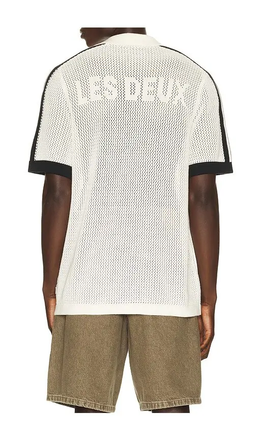 LES DEUX Logo Grid Knitted Polo In Ivory