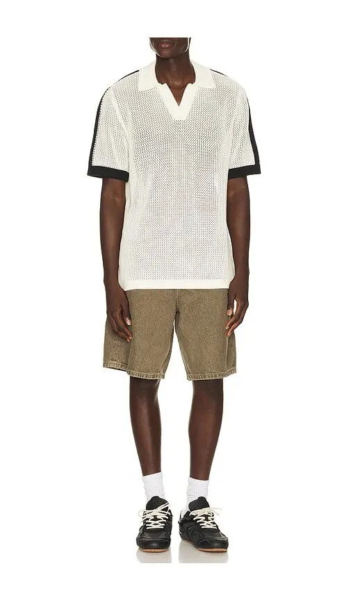 LES DEUX Logo Grid Knitted Polo In Ivory