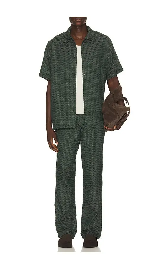 LES DEUX Check Seersucker Shirt In Green