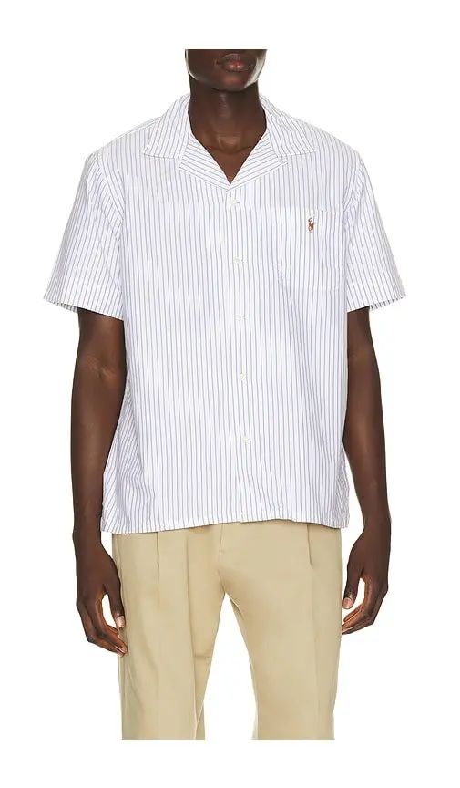 Polo Ralph Lauren Short Sleeve Lightweight Oxford Andy Stripe Camp Shirt In White - White Royal