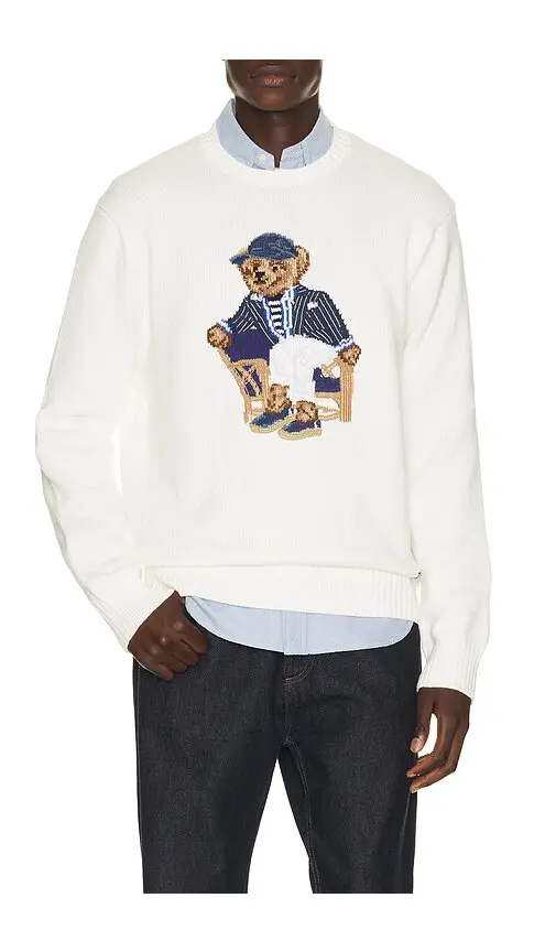 Polo Ralph Lauren Linen Cotton Newport Bear Crewneck Sweater - Deckwash White