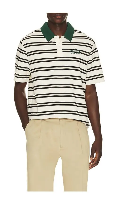 MALBON X Golf & Bass Club Fairway Bass Club Polo In White - Ivory Stripe