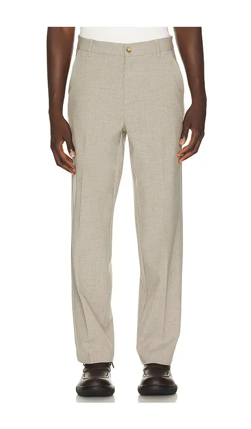 LES DEUX Mini Check Slack Pants In Beige - Bungee Cord Brown