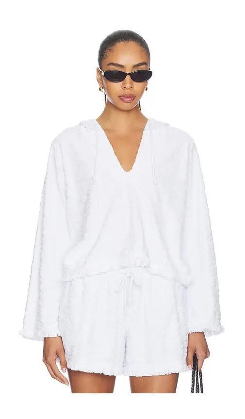 BOBI Terry Hoodie With Fringe Trim - White