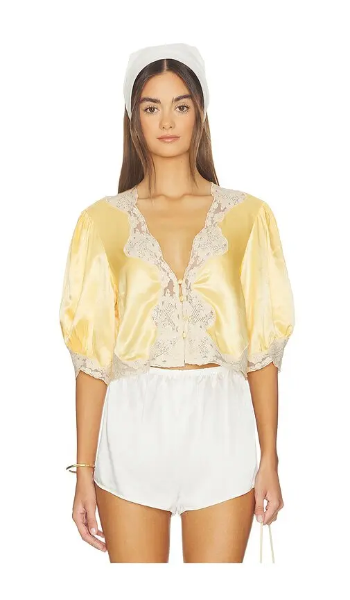 Rixo Yasmin Lace Trimmed Cropped Top - Butter Yellow