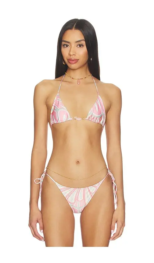 SHANI SHEMER Lenora Halterneck Bikini Top - Pink Flower Print