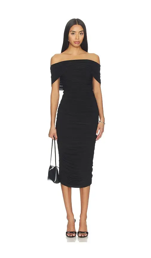 Norma Kamali Sleeveless Cowl Neck Side Shirred Midi Dress - Black