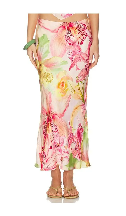 Rococo Sand Printed Satin Midi Skirt - Pink