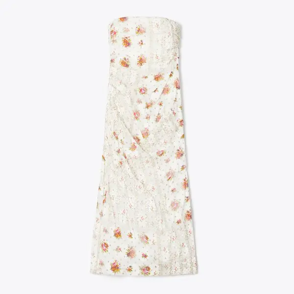 Tory Burch Strapless Cotton Jacquard Dress - Multi Floral