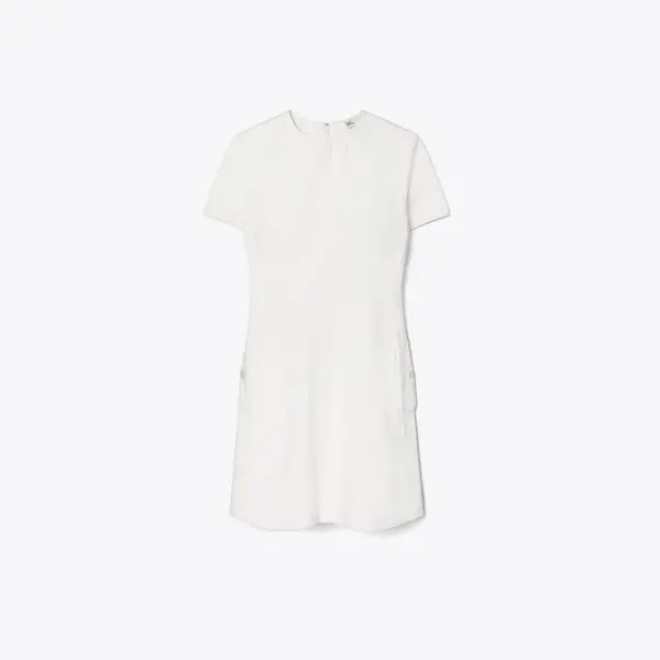 Tory Burch Denim Mini Dress With Contrast Stitching - White