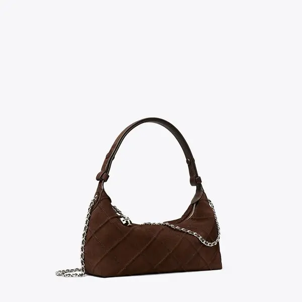 Tory Burch Fleming Suede Pochette With Chain Strap - Dark Cocoa