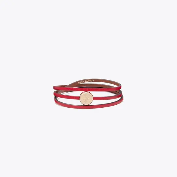 Tory Burch Icon Multi-strand Leather Bracelet - Light Brass/red