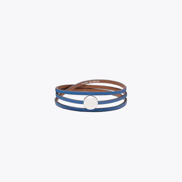 Tory Burch Icon Multi-strand Leather Bracelet - Light Silver/bright Blue