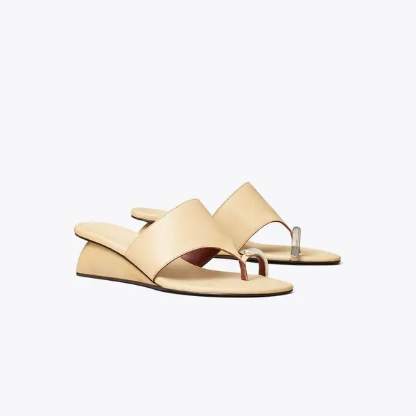 Tory Burch Pierced Wedge Sandal - Smoky Tan