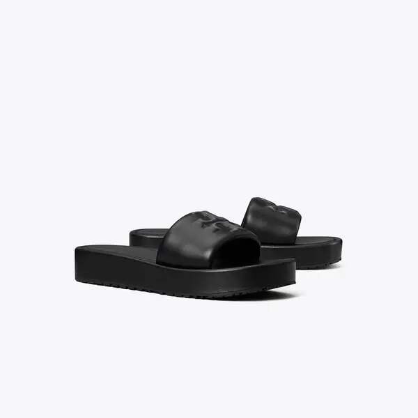 Tory Burch Double T Platform Slide Sandals - Perfect Black
