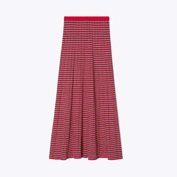 Tory Burch Multi-stripe Knit A-line Skirt - Red/navy/ivory