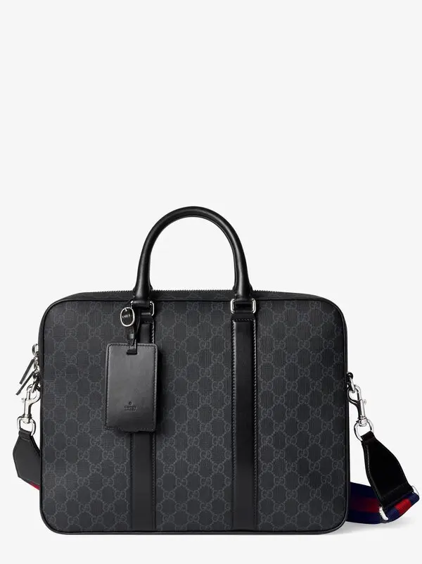 Gucci Gg Supreme Canvas And Leather Briefcase - Grey