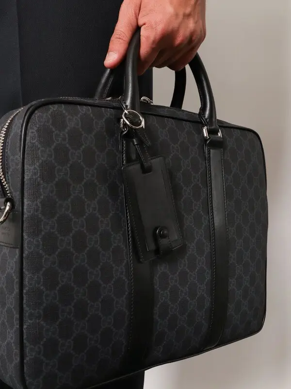 Gucci Gg Supreme Canvas And Leather Briefcase - Grey