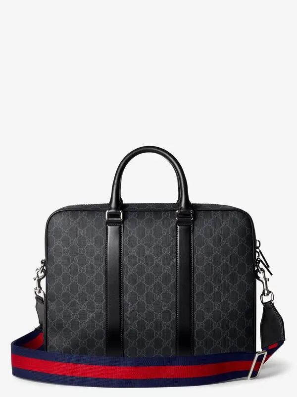 Gucci Gg Supreme Canvas And Leather Briefcase - Grey