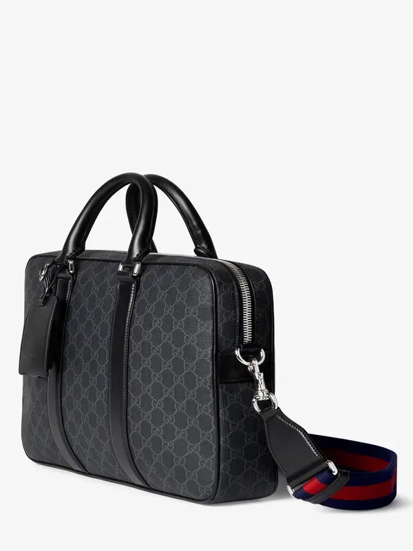 Gucci Gg Supreme Canvas And Leather Briefcase - Grey