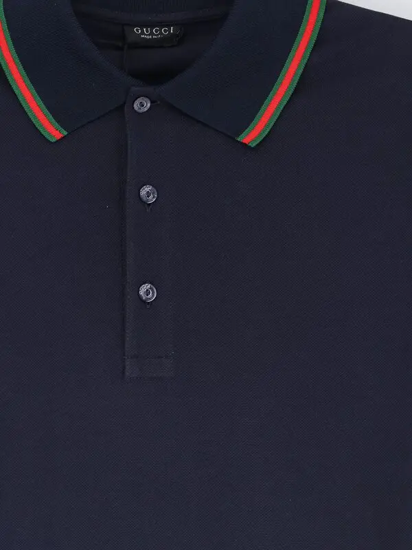 Gucci Cotton Polo With Nastro Web Detail On The Collar