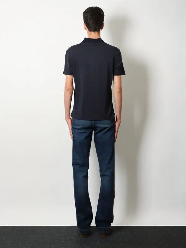 Gucci Cotton Polo Shirt With Web Print On The Front - Blue