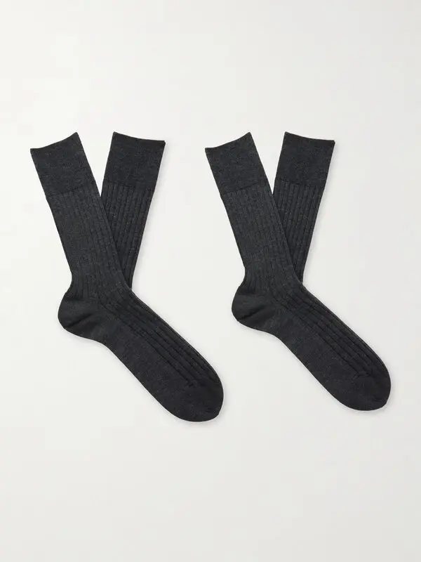 Falke Set Of Two Ribbed Cashmere-blend Socks - Gray